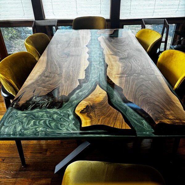 Live Edge River Epoxy Table, Epoxy Dining Table, Resin Wood Table ...