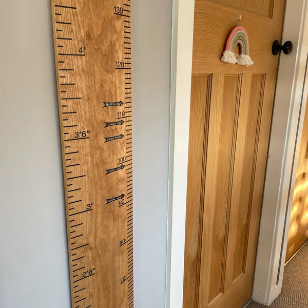 Wooden Ruler Height Chart 6'6", Personalised, Giant Kids Growth Chart ...