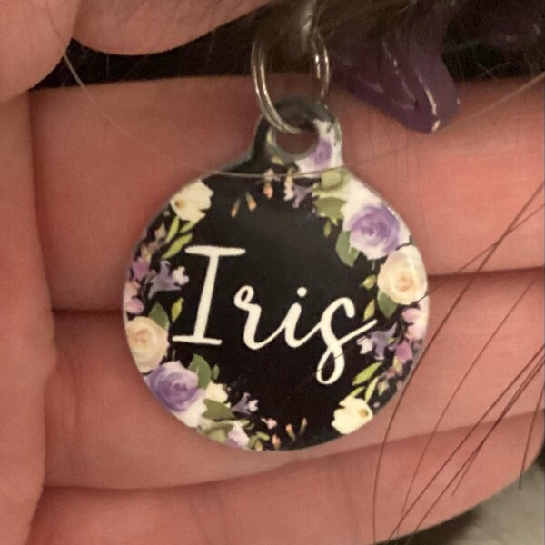 Purple Dog Tag, Custom Dog Tag, Floral Dog Tag, Floral Pet Tag Purple ...