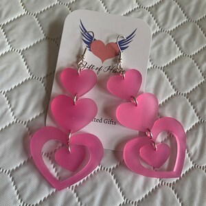 Frosted Pink Nesting Hearts Acrylic Earrings, Laser Cut Heart Statement ...