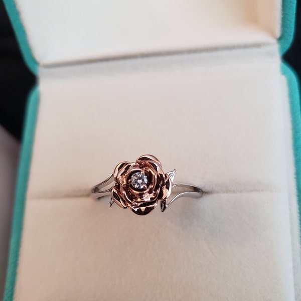 Solitaire Natural 3mm Diamond Ring/ David Design Rose Flower Ring 14k ...