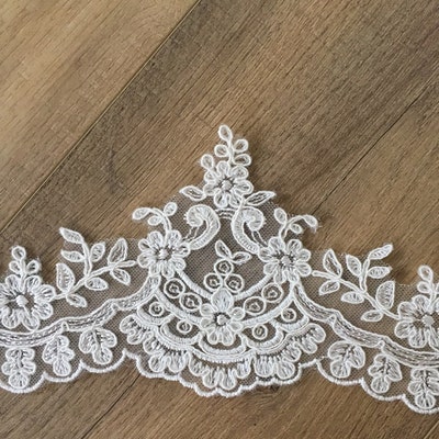 Heavy Beaded Alencon Lace Trim, Ivory Bridal Lace Trim, Luxury Wedding ...