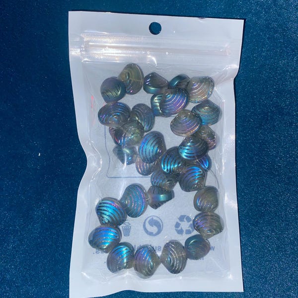 Glass Shell Beads, Ocean Themed Blue or Clear Clam Shell Beads for ...