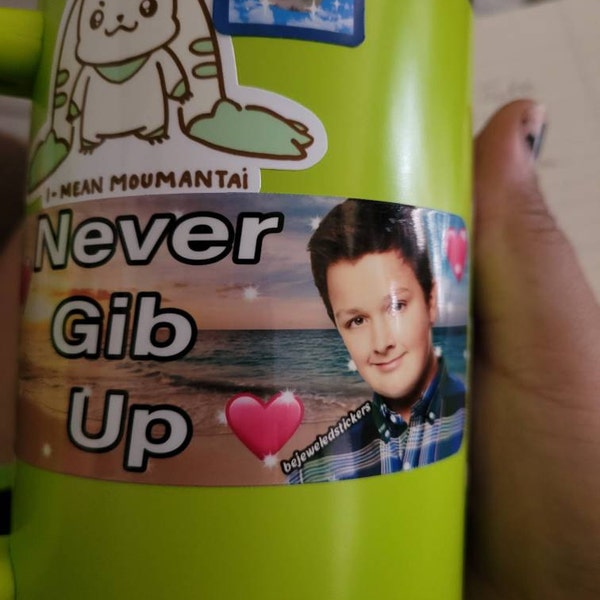 Never Gib up | Funny Nostalgic Motivational Meme Gen Z Sticker, Bumper ...