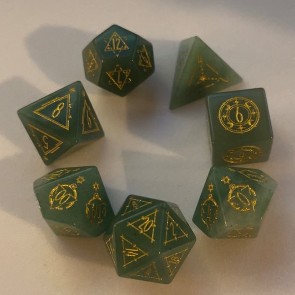 Green Jade DND Dice Set, Aventurine Sharp Edge D&D Dice Set, Dungeons ...
