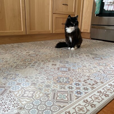 Vinyl Runner Rug or Hallway Runner With Moroccan Tiles Design in Blue ...