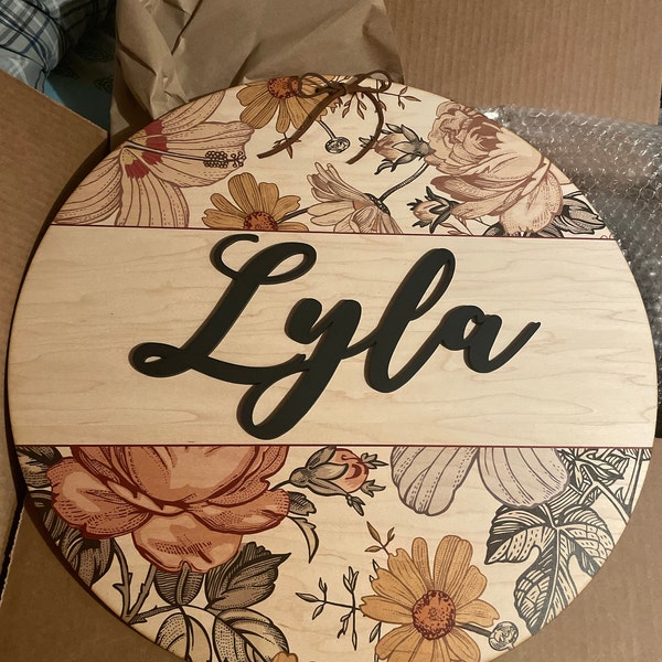 Spring Round Sign, Personalized Wood Sign, Round Wood Sign, Nursery ...