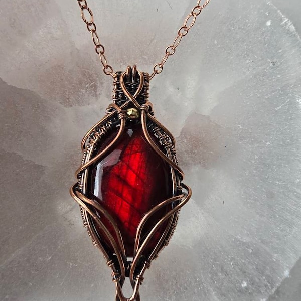 Red Fire Labradorite Pendant Copper Wire Wrapped Pendant Handmade ...