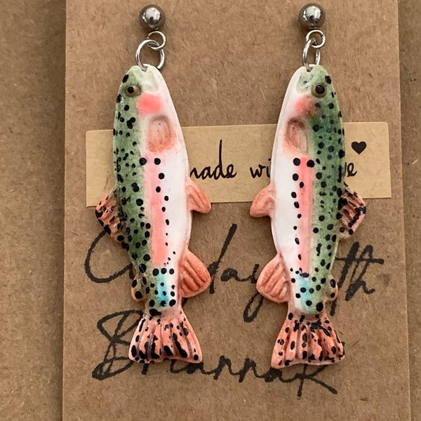 Rainbow Trout Polymer Clay Earrings! (1 Pair) | Nature | Outdoors ...