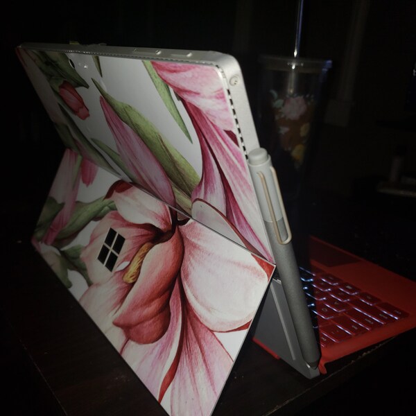 Blossom Pink Flowers Microsoft Surface Book 2 Skins Green Leaves Laptop ...