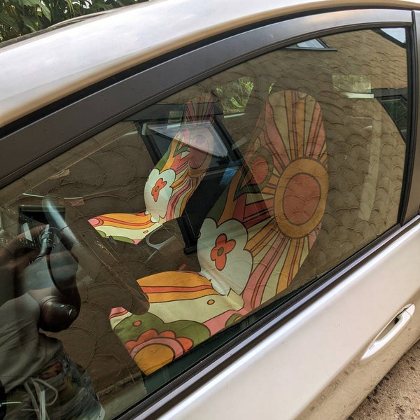70s Hippie Retro Groovy Car Seat Covers, Mid Century Modern 70s Flower ...