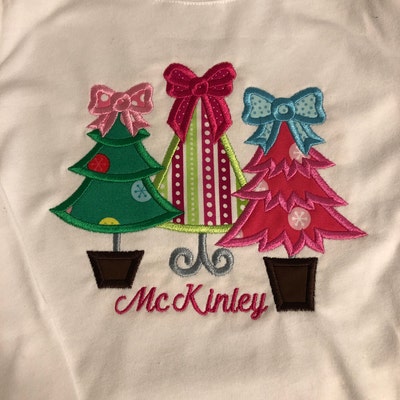 Christmas Tree Trio With Bows, Applique Design, Machine Embroidery ...