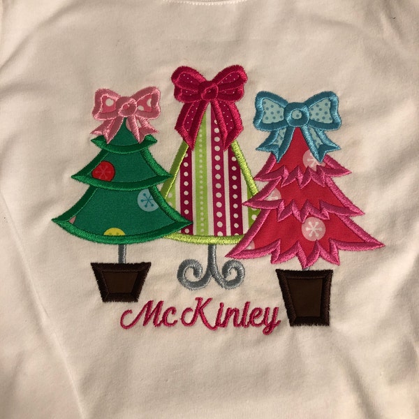 Christmas Tree Trio With Bows, Applique Design, Machine Embroidery ...