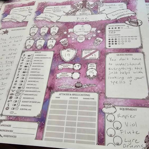 D&D 5E - Bard - Character Sheets - Etsy