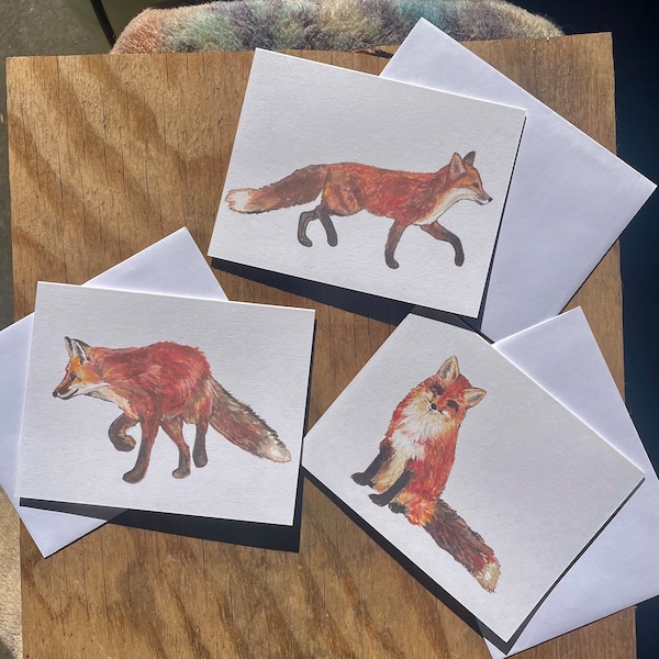 Fox Note Cards, Foxes, Set of Folded Cards, 6, 8, or 12, Fox Notecards ...