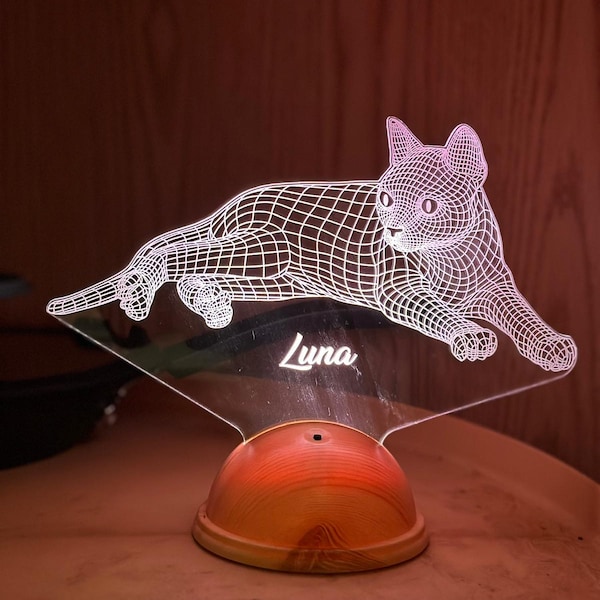 Cat Personalized 3D Led Lamp Customizable LED Bedside Night Light ...