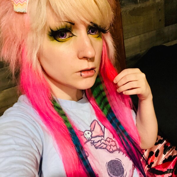 After Midnight Blue Coontails Scene Kids Emo Girl Boy Human Hair Clip ...