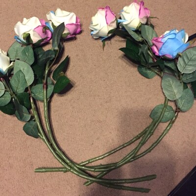 Silk Rainbow Roses Artificial Flowers Wedding Bouquet Boutonniere Wrist ...