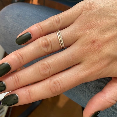 Simple Stacking Set,mixed Metals Ring Set,textured Rings,faceted Ring ...