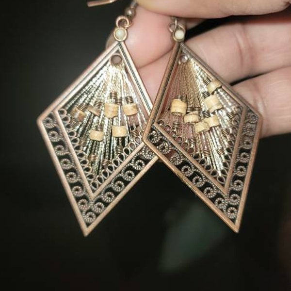Large Ethnic Earrings for Women Fan Filigree Earrings Tribal Dangle ...