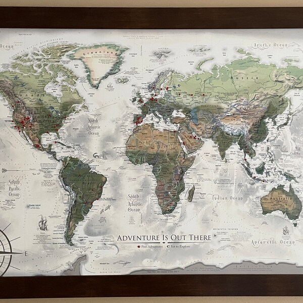 Nautilus World Map Push Pin, World Map Wall Art With USA National Parks ...