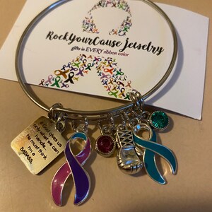 Previvor Serenity Prayer Keychain Pink and Teal Ribbon Charm | Etsy