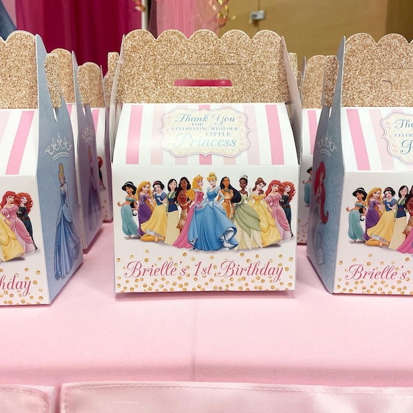Disney Princess Birthday Personalized Qty 8 Gable Favor Goody Boxes - Etsy