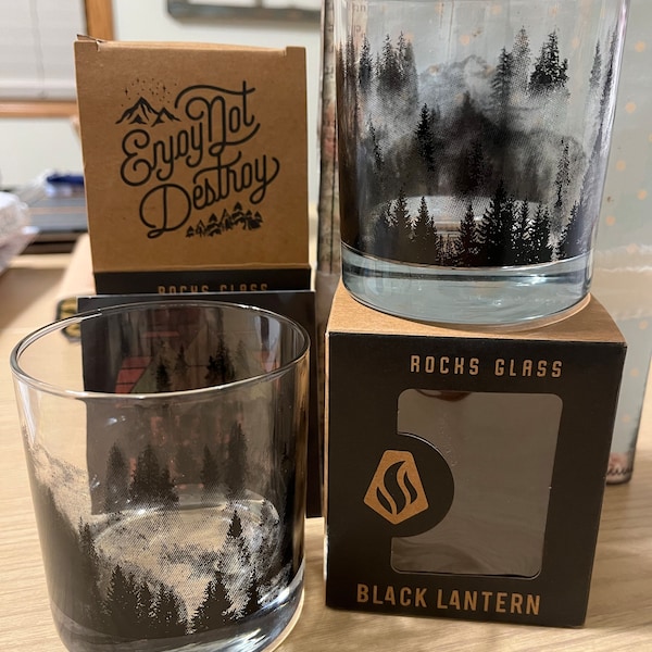 Forest and Clouds Rock Glass Set - Mountain and Nature Themed Kitchen ...