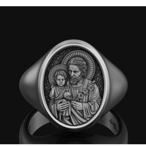 925 Silver St Joseph Religious Silver Signet Ring Christian Jewelry ...