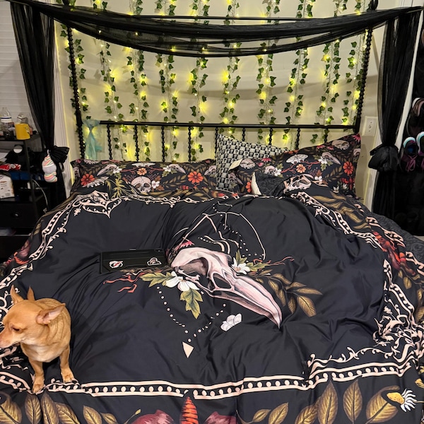 Dark Cottagecore Duvet Cover, Witchy Gothic Floral Queen Bedding W ...