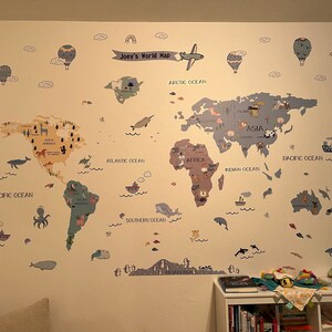 Dinosaur World Map Wall Sticker World Map Wall Decal Map | Etsy