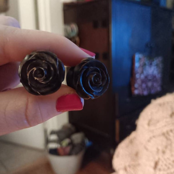 PAIR of Stunning Blooming Rose Flower Organic Wood Plugs/tunnels ...