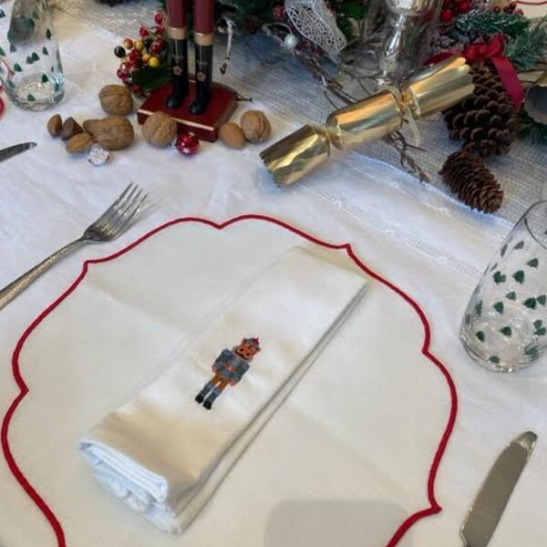 White Linen Medallion Placemats, Embroidered Table Mats With Colorful ...