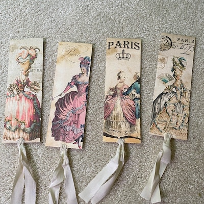 4 Marie Antoinette Inspired Glitter Bookmarks With Pure Silk Vintage ...