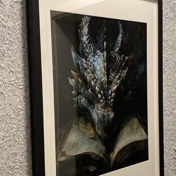 Large Book Dragon Painting, Art Print Poster, Gothic, Fantasy Wall ...