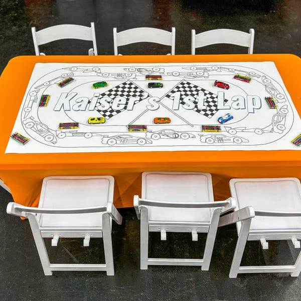 Personalized Race Cars Birthday Party Decor Coloring Page Table Runner ...