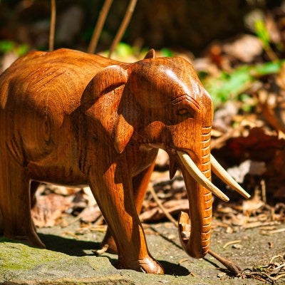 Hand Carved Wooden Elephant, Wooden Elephant Statue, Elephant Figurine ...