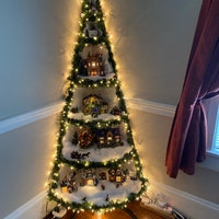 6ft Wooden Christmas Tree Corner Shelf ,christmas Village Display Dept ...