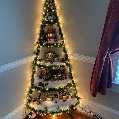 6ft Wooden Christmas Tree Corner Shelf ,christmas Village Display Dept ...