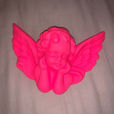 Medium 8x5.5inch 20x14cm CHERUB ANGEL NEON Pink Fluorescent Pink Wall ...