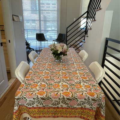 Block Printed Round Tablecloth Floral Printed Round - Etsy