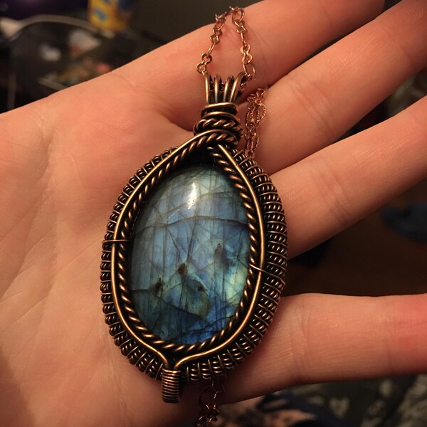 Red Flash Labradorite Gemstone Pendant Copper Wire Wrapped Pendant ...