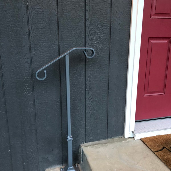 Handcrafted Steel Single Post Handrail, Flat Bar Top, Hardware Included ...