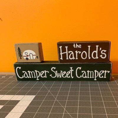 Primitive Personalized Wood Camper Blocks RV Shelf Sitters Trailer ...