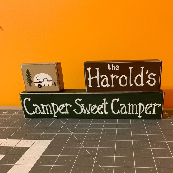 Primitive Personalized Wood Camper Blocks RV Shelf Sitters Trailer ... Primitive Personalized Wood Camper Blocks RV Shelf Sitters Trailer ...