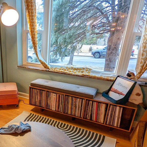 Vinyl LP Storage Bench Lo-fi Edition With Mid Century Modern Stylings ...