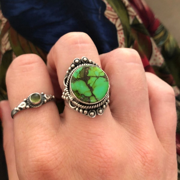 Turquoise & Sterling Silver Vintage Indian Ring - Silver 925 - Solid ...