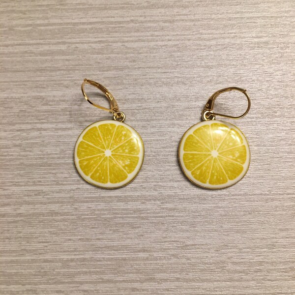 Gold Lemon Slice Dangle Earrings: Stainless Steel Hooks - Etsy