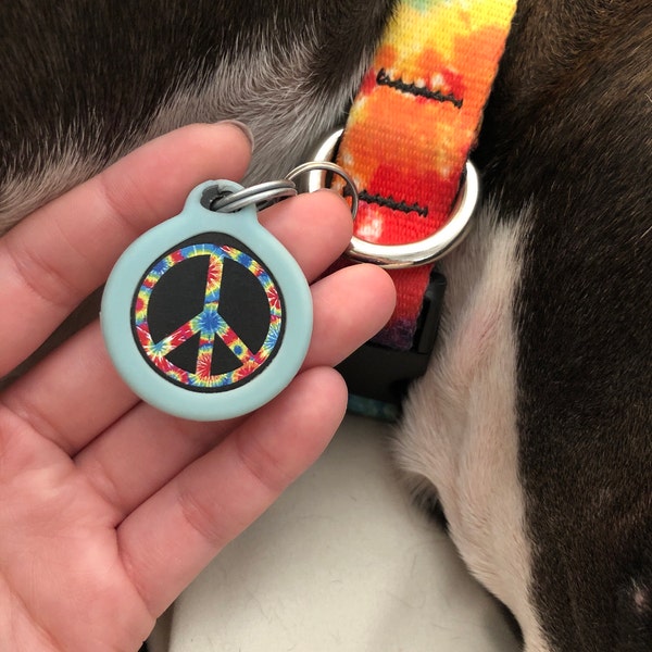 Tie Dye Peace Symbol Pet ID Tag Tag | Designer Art Tags | Peace Sign ...
