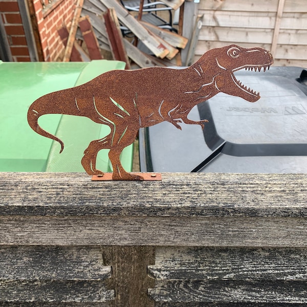 Rusty Metal T-rex Dinosaur Fence Post Topper - Garden Ornaments - Art ...